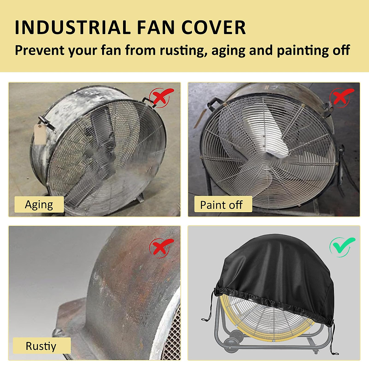 KINPEE Industrial Fan Cover, Waterproof & Dustproof Cover for 30" High Velocity Movement Heavy Duty Drum Fan, Heavy Duty Outdoor Floor Fan Cover, 600D Oxford Fabric, Fits up to 36x11x36 inches(Black)