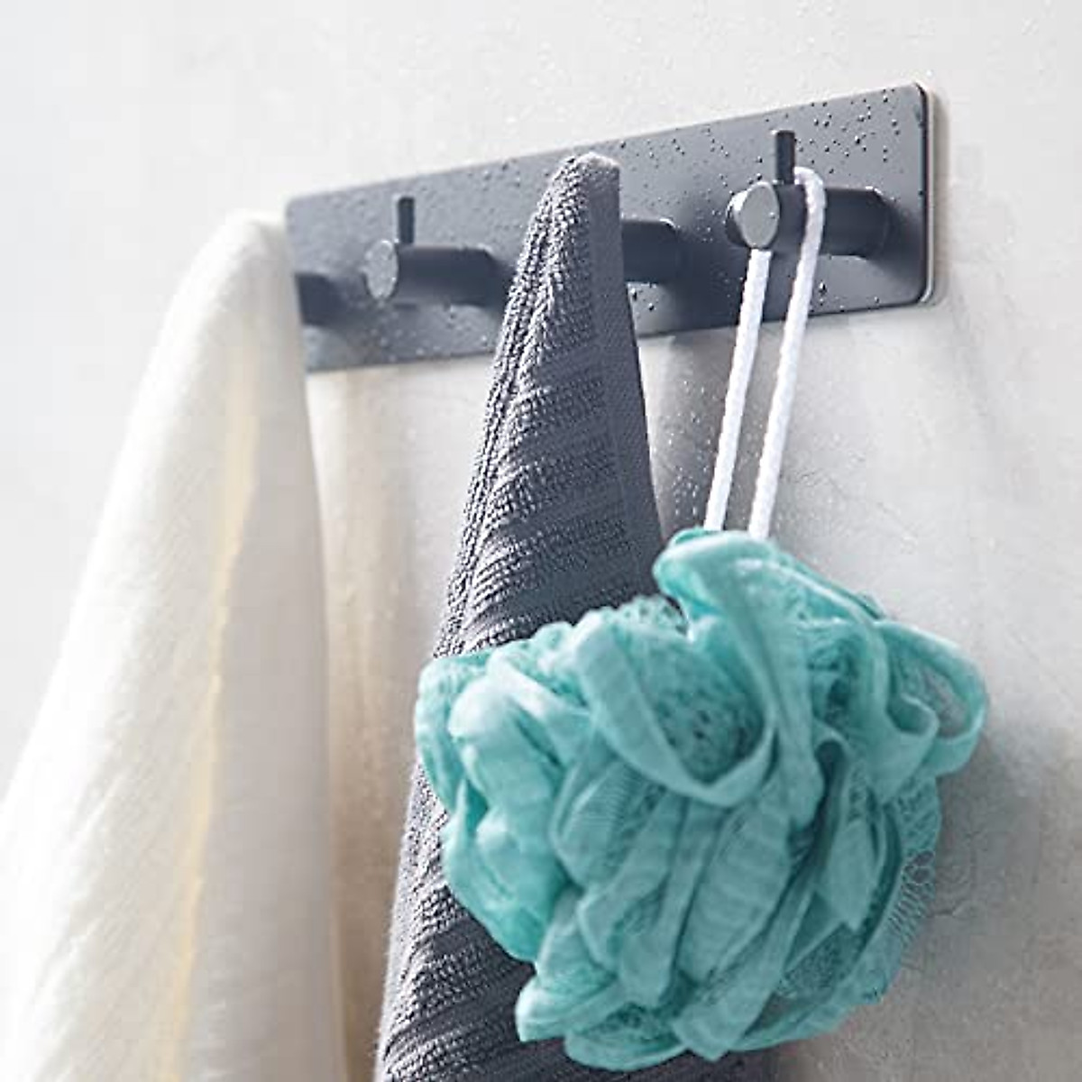 Black Adhesive Towel Hooks for Bathrooms Wall Mount no drill Shower heavy duty Wall Hook self adhesive towel rack Stick On Wall Coats Hooks Stainless Steel Adhesive hanger for Kitchen,Door,Key,4 Hooks