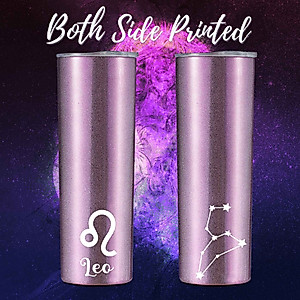 Onebttl Zodiac Astrology Sign Tumbler, Birthday Gifts, Purple Constellation Gifts for Women, Girl, Friend, Wife for Birthday & Christmas - Leo