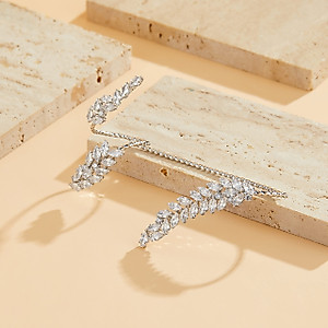 Aprilery Hand Palm Statement Ring for Women, Fashion Adjustable Multiple Finger Ring CZ Crystal Hand Cuff Bracelet Cocktail Costume Wedding Party Jewelry Ring Gifts for Her (Finger Leaf, One Size)