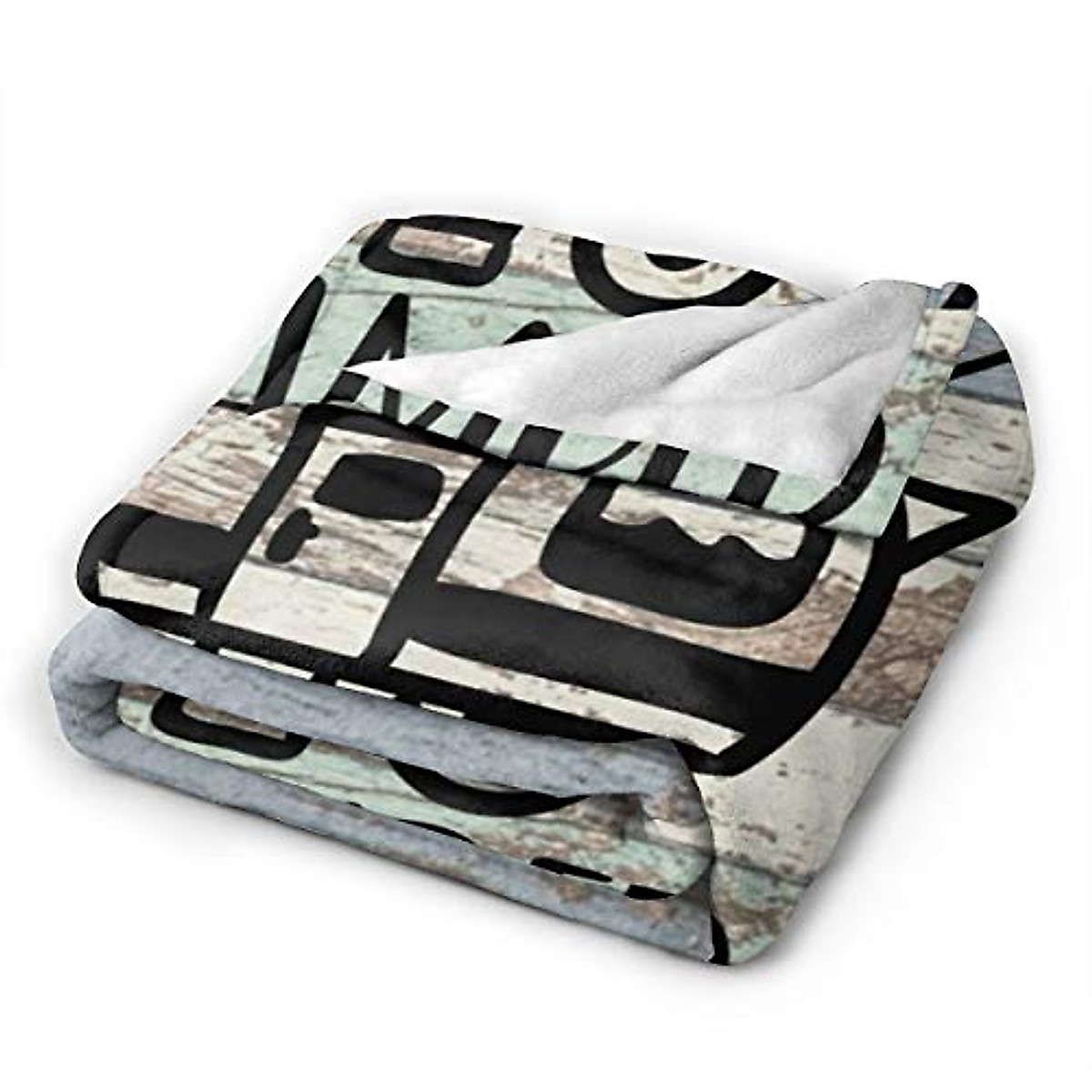 Soft Vintage Wooden Door Happy Camper Throw Wrap, Sherpa Plus Velvet Home Blanket Throw Wearable Blankets, Keep Warm Blankets for Bedroom Living Rooms Sofa Couch, 50x60 inch