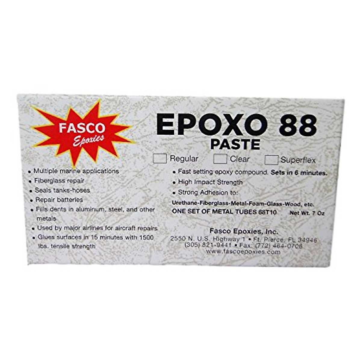 Fasco Epoxo-88 | 6min Set Epoxy Paste Adhesive Glue White 7oz Tube kit