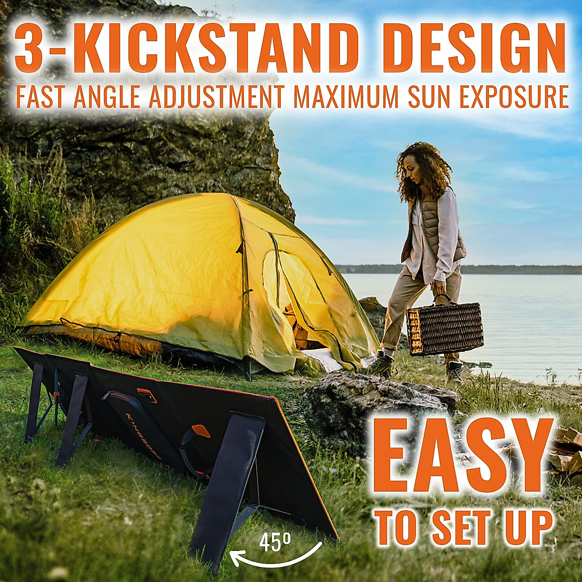 Portable Solar Panel - Foldable 120W Solar Panel with Adjustable Kickstands for Power Station, Camping, RV, Lightweight Solar Briefcase Design for Travel Trailers, RV Batteries, and USB Devices