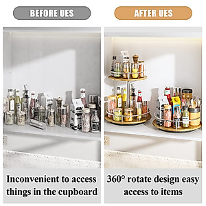 Lazy Susan Organizer - 2 Tier Rotating Spice Rack for Cabinet, Wood Lazy Susan Turntable for Pantry Kitchen Countertop, 12-inch Kitchen Spice Storage