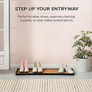 Anji Mountain AMB0BT4F-018 Black Rubber Boot/Shoe Tray with Coir, Fits 4 Pair (46.5" Wide), Rectangle Embossed Insert