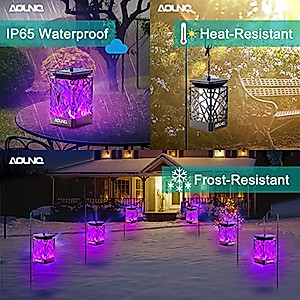 AOUNQ Solar Lanterns Outdoor Waterproof Purple, Upgraded 2 Pack 99 LEDs Flickering Flame Hanging Outdoor Solar Lanterns, Solar Powered Lanterns Lights Outdoor for Garden Patio Yard Porch Decorative