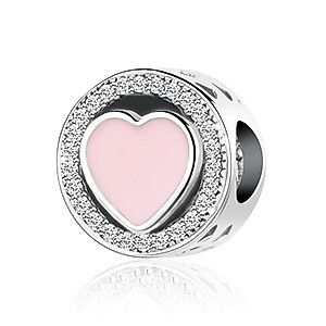 SBI Jewelry Pink Love Heart Bead Compatible with Pandora Charm Bracelets Clear CZ Christmas Family Birthday Anniversary