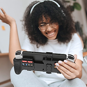 Switch OLED Grip Case Compatible with Nintendo Switch/ Switch OLED/ Switch Lite - Universal Hand Grip Accessories with Adjustable Stand/ 4 Game Slots, 8 Thump Caps for JoyCon & Switch Control, Black