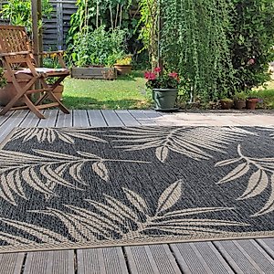 Rugshop Leaf Design Rug for Patio, Deck Rugs,Balcony Rugs Indoor/Outdoor Area Rug 5' x 7' Blue