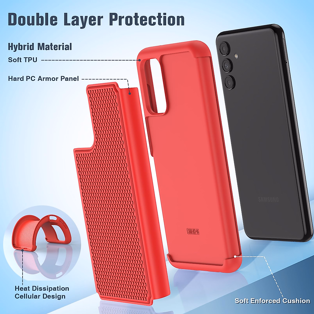 BNIUT for Samsung Galaxy A13 5G Case: Dual Layer Protective Heavy Duty Cell Phone Cover Shockproof Rugged with Non Slip Textured Back - Military Protection Bumper Tough - 6.5inch (Red)