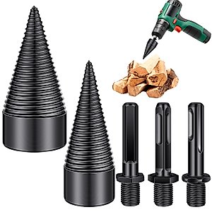 5 Pcs Firewood Log Splitter Drill Bit, Removable Wood Splitter Drill Bits, Screw Cones Kindling Splitter, Heavy Duty Wood Splitting Drill Bit for Hand Drill Stick Hex, Round, Square (32 MM, 42 MM)