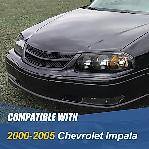 Auto Dynasty Pair of Black Housing Amber Corner Headlight Assembly Lamps Compatible with Chevy Impala 8th Gen 00-05