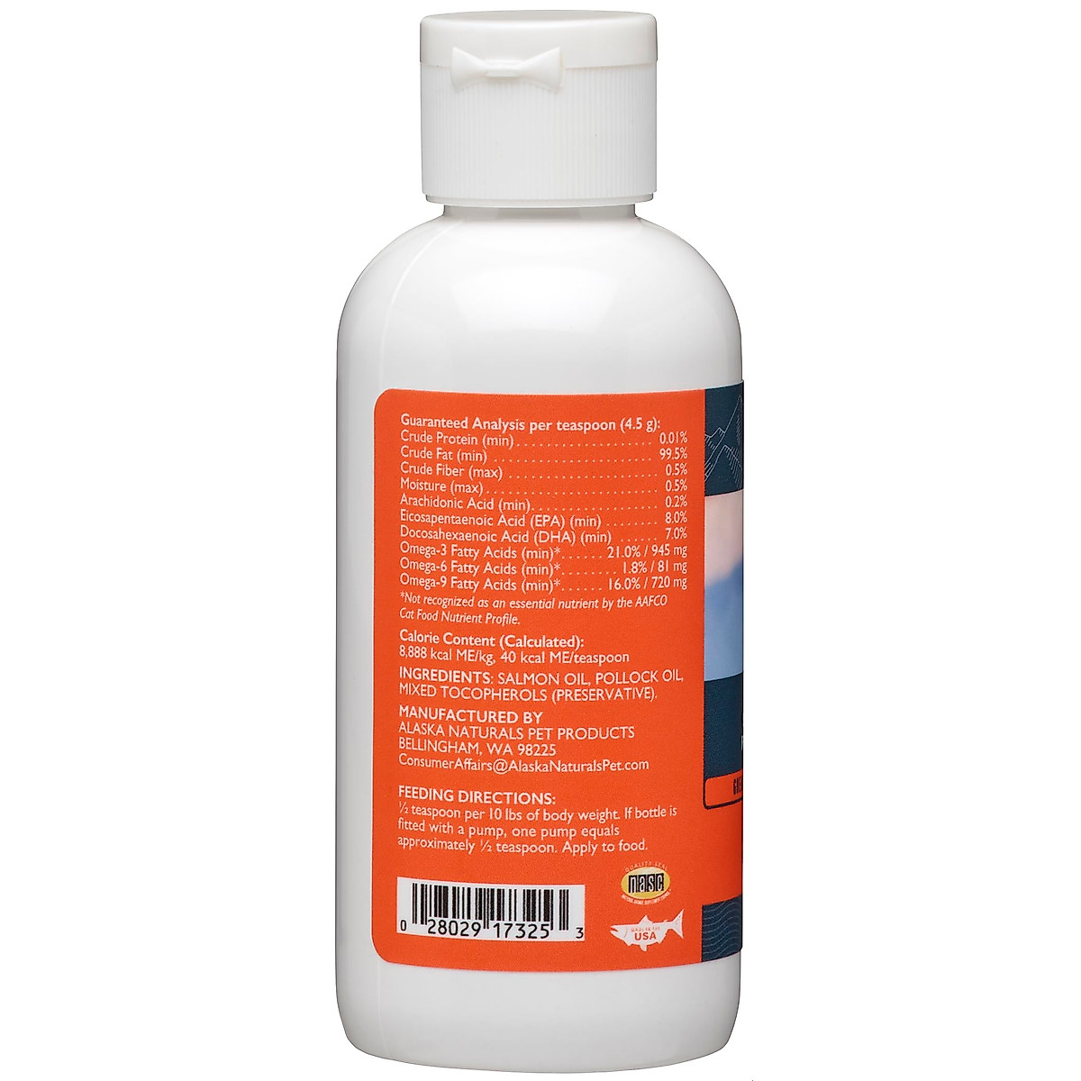 Alaska Naturals – Wild Alaska Salmon Oil Formula Cat Food Topper – EPA and DHA Omega-3 - Supplement for Cats Healthy Skin, Shiny Coat – Made in The USA – 4 oz Bottle
