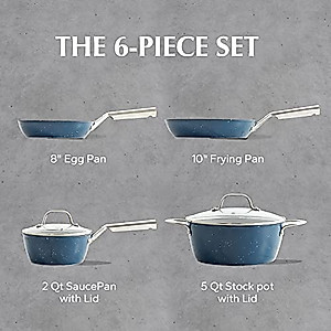 Rockurwok 6 Pcs Ceramic Nonstick Cookware Set, Durable Pots and Pans Set, Inducton, Dishwasher & Ovens Safe, Free of PFAS & PTFE, Sapphire Blue