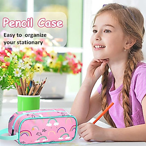 BETURETOP Cute Pencil Case for Girls, Pencil Case for Kids, Large Capacity Pencil Pouch Organizer for Student School Office Supplies, Kids Pen Holder Pencil Box with Zipper (Rainbow)