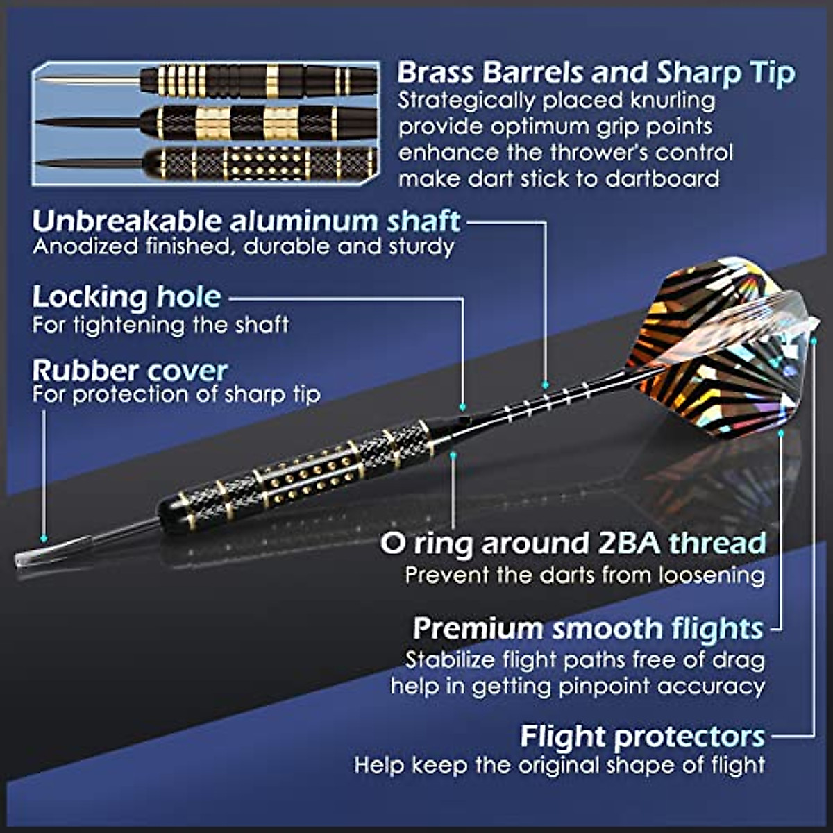 Darts Metal Tip Set - Darts Steel Tip Set Professional, 20 Grams, 24 Grams and 26 Grams Metal Tip Darts with Aluminum Shafts, Brass Barrels, Extra Dart Flights, Sharpener Tool Kit, Carrying Case