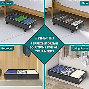 3rd Generation Under Bed Storage with Wheels 2-in-1 Underbed Storage Bins Containers Label Shoe Storage Organizer Drawer Bag Clear Window Solid Fabric for Bedroom Clothes Shoe Blanket (one-black)