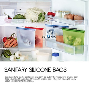 Eutuxia Reusable Storage Bags, Set of 4, Premium Lock Versatile Leak-proof Preservation Container, Plastic Free Sandwich Vegetables Fruit Lunch Snack Bag with Ziplock, Microwave & Freezer Safe