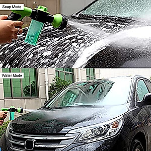 High Pressure Hose Spray Nozzle 8 Way Spray Pattern with 3.5oz/100cc Soap Dispenser Bottle Snow Foam Gun for Lawn, Clean Plants, Car Wash,Showering Pet,Garden Hose Nozzle,(Green)