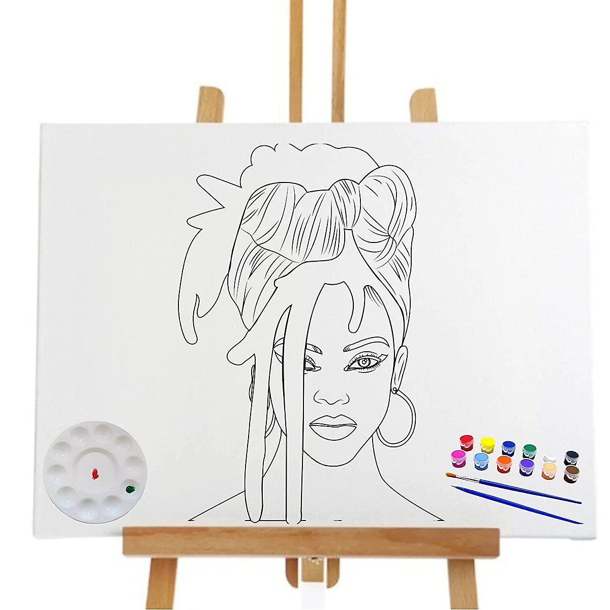 Essenburg Pre Drawn Canvas Rhianna Paint Kit | Adult & Teen Sip and Paint Party Favor | DIY Date Night Couple Activity (S 8X10 & 12 COLORS OF PAINT)