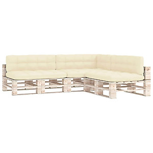 vidaXL Garden Pallet Sofa Cushions 7 pcs Set - Durable Outdoor Seat and Back Cushions with Wear-Resistant Fabric Upholstery - Cream Color