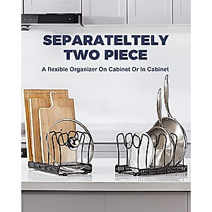 BRONYPRO Expandable Pots and Pans Organizer For Kitchen Cabinet, Rustproof Kitchen Organization And Storage Rack with 12 Slots, Anti-Scratch for Baking Sheet, Pans, Lids, Kitchen Must Have (Black)