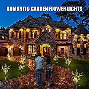 Neporal Solar-Garden-Lights-Outdoor-Decorative, Solar Flowers Lights Garden Lights Solar Powered IP65 Waterproof Fiber Optic Solar Garden Stake Lights for Yard Patio Garden Pathway 2 Pack