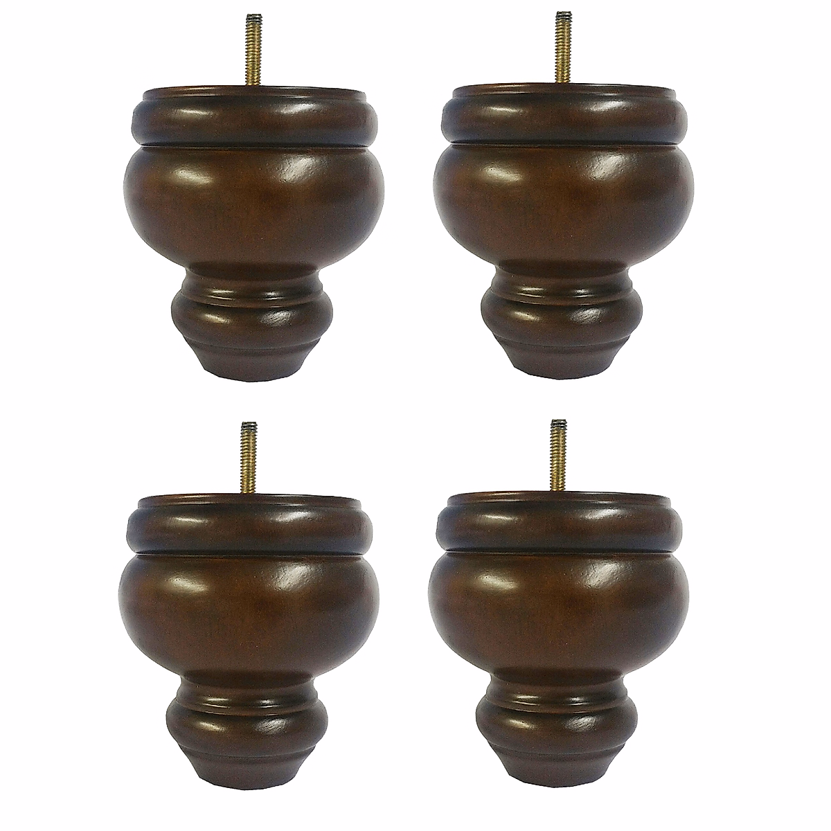 Elegent Upholstery 5" Buns Dark Walnut Sofa/Couch/Ottoman Wood Legs 5/16" Thread - Set of 4