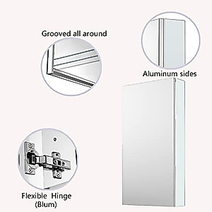 Sunrosa Aluminum Bathroom Medicine Cabinet with Mirror Door, 16"×20" Bathroom Mirror Cabinet,Wall-mountable and Recessed-in Mirror Cabinet, 1 Door Medicine Cabinet Organizer