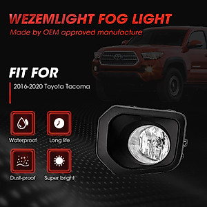 WEZEMLIGHT Fog Lights Lamps Replacement for 2016-2020 Toyota Tacoma(Fits SR, SR5 Model Only) with H16 12V 19W Halogen Bulbs With Black Bezel (Clear Lens) L+R