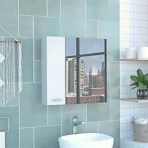 Depot E-Shop Harbor Medicine Cabinet, Mirror Four Internal Shelves, One-Door Cabinet-White, for Bathroom