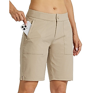 Willit Women's Golf Hiking Shorts 9" Quick Dry Athletic Long Summer Shorts Pockets Water Resistant Khaki 8