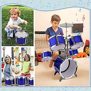 Kids Drum Set 5 Piece Toddlers Jazz Drum Kit with Stool Musical Instrument Toys for 3 4 5 6 7 Year Old Boys Girls Birthday Gift
