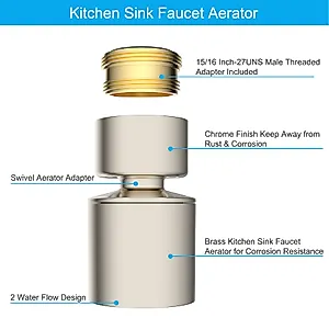 Dual-function 2-Flow Faucet Aerator, Water Saving Swivel Aerator with 2 Sprayer - Faucet Parts Replacement - 55/64 Inch-27UNS Female Thread - Brushed Nickel