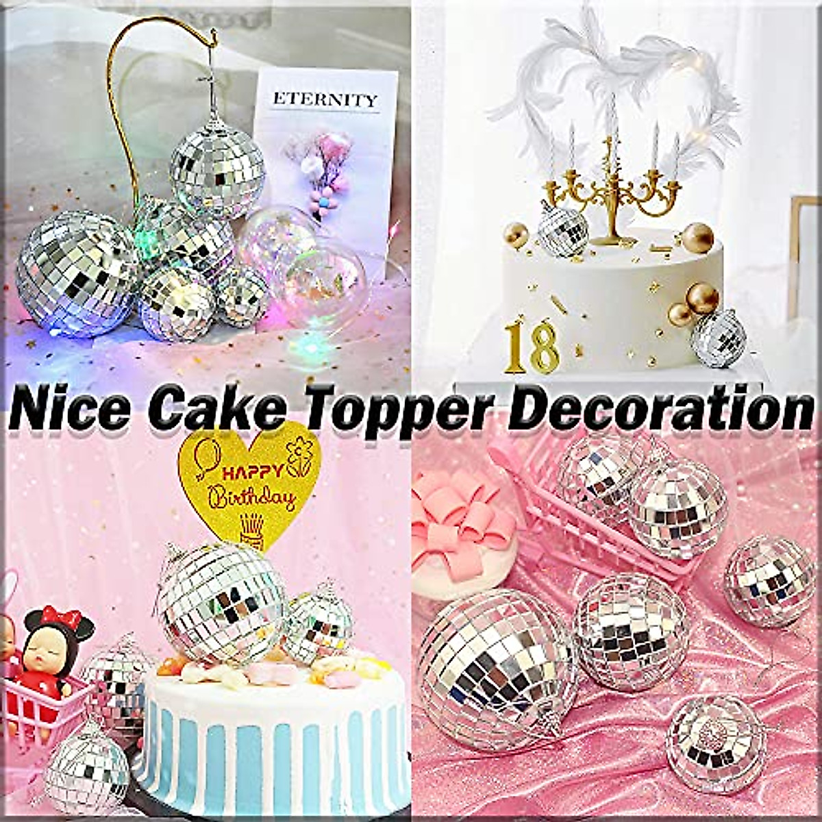 Gondiane 6 Pcs 1.6 Inches Disco Ball Ornaments Silver Mirror Balls for Christmas Tree Wedding Party Decoration