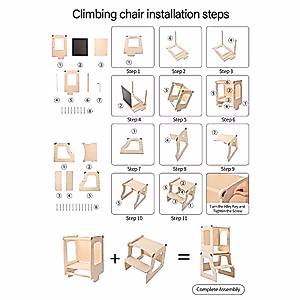 Toddler Kitchen Tower Step Stool Helper with Chalkboard Safety Rail | Kids Counter Stool | Wooden Standing Tower for Toddlers to be Mama’s Kitchen Helper