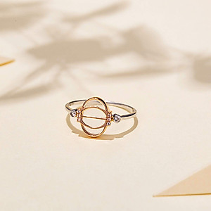 KnBoB Women Hollow Lantern Round Shape 0.088ct Sapphire Ring 18K Rose Gold & 18K White Gold Promise Wedding Engagement Bridal Anniversary Ring Size 6.5