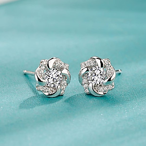 SA SILVERAGE Hypoallergenic Earrings 925 Sterling Silver Earring Flower Brilliant Cut Simulated Diamond Cubic Zirconia Ear Rings for Women Silver Jewelry