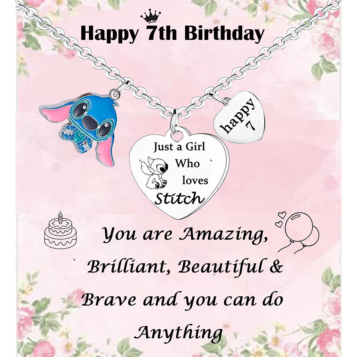 Waeceip Stitch Necklace Happy 5th to 16th Birthday Gifts for Daughter Sister Niece Friends Just A Who Loves Stitch Gifts Stitch Lover Birthday Gifts (7th)