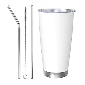 Custom Tumbler 20OZ Stainless Steel, Personalized Stainless Steel Drinking Tumblers with Lid Straw Three-piece set, Customized Travel Cup Mug with Food grade Stainless Steel, PureWhite