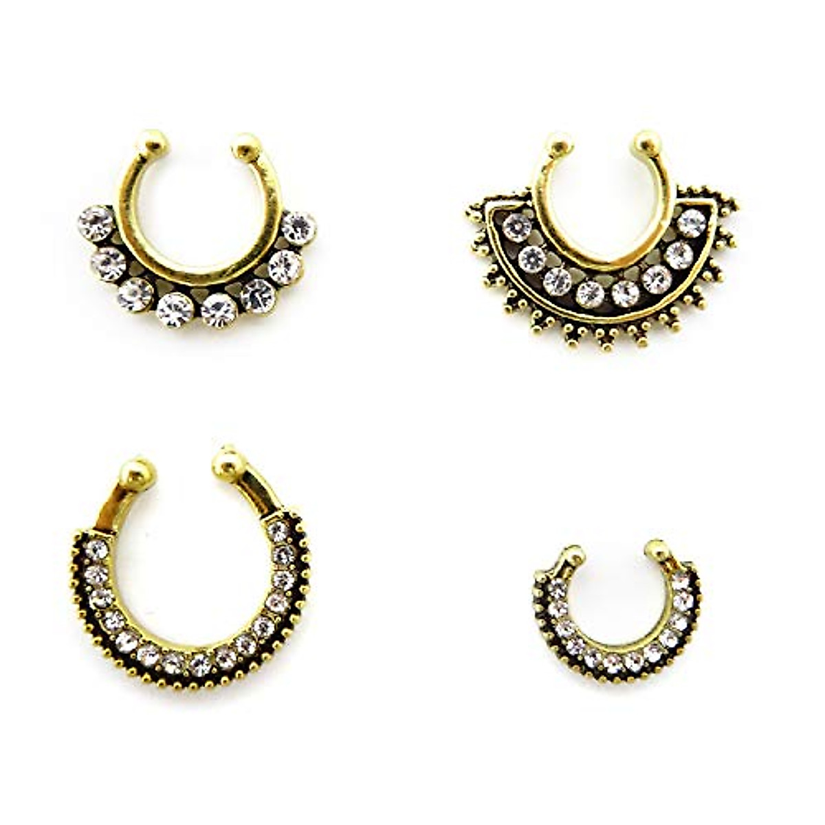 Honbay 20pcs Fake Septum Clicker Nose Ring Rhinestone Non Piercing Hanger Clip Body Jewelry (Bronze)