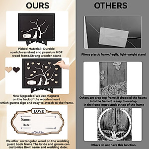 JUSGODA Wedding Guest Book, Guest Book Wedding Reception, Guest Book Frame with Stand, 70PCS Wooden Hearts, Wooden Box for Wedding, Bridal Shower, Anniversary, Indoor and Outdoor Ceremony