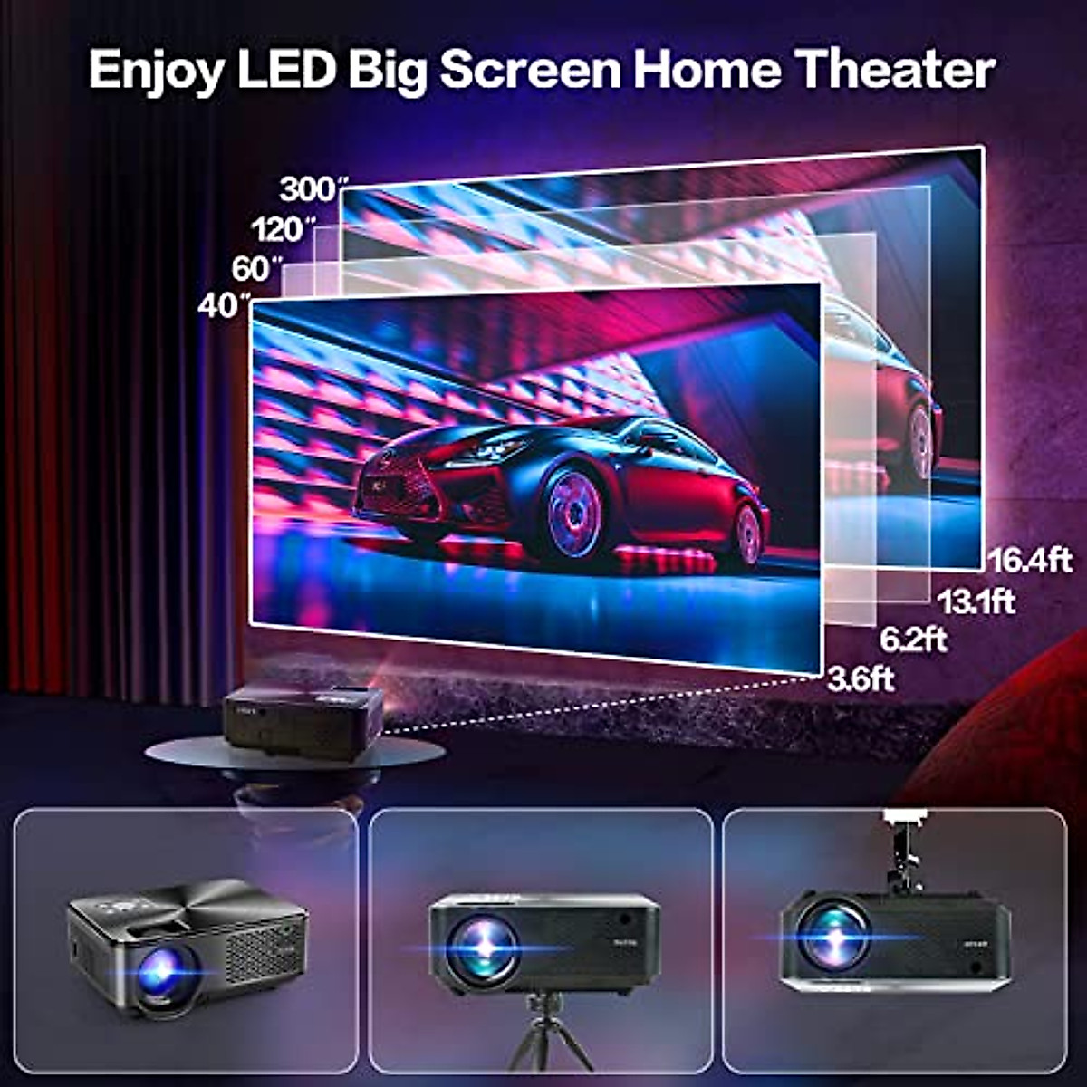 Projector with 5G WiFi and Bluetooth HD 1080P 12000L Home Outdoor Support 4K Movie Video Projector Max 300" Display, WeChip Portable Projector Compatible with HDMI,VGA,Laptop,iOS & Android Smartphone