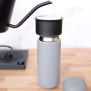 Fellow 16 oz Carter Move Travel Mug - Vacuum-Insulated Stainless Steel Travel Coffee Mug - Coffee Tumbler with Ceramic Interior and Splash Guard - Matte Grey