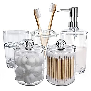 Transparent Bathroom Accessories Set 8 Pieces Bath Ensemble Includes Soap Dispenser, Toothbrush Holder, Toothbrush Cup, Soap Dish,New Apartment Essentials for Decorative Countertop