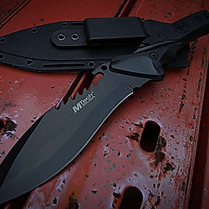 MTech USA MT-20-12 Fixed Blade Hunting Knife, Black Bowie Style Blade, Black Rubber Handle, 10-Inch Overall
