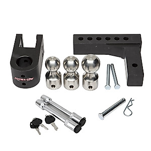 Aluma-Tow Ultra 6" Drop, 6 3/4" Rise Stainless Steel Balls and Locks Adjustable Aluminum Hitch UT623800 for 2" Receivers w Stainless Steel Locking Pins 12,000 lbs GTWR, Black