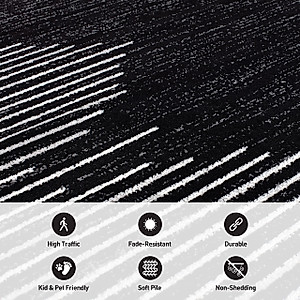 Rugshop Bohemian Stripe Stain Resistant High Traffic Living Room Kitchen Bedroom Dining Home Office Runner Rug 2'x7' Black