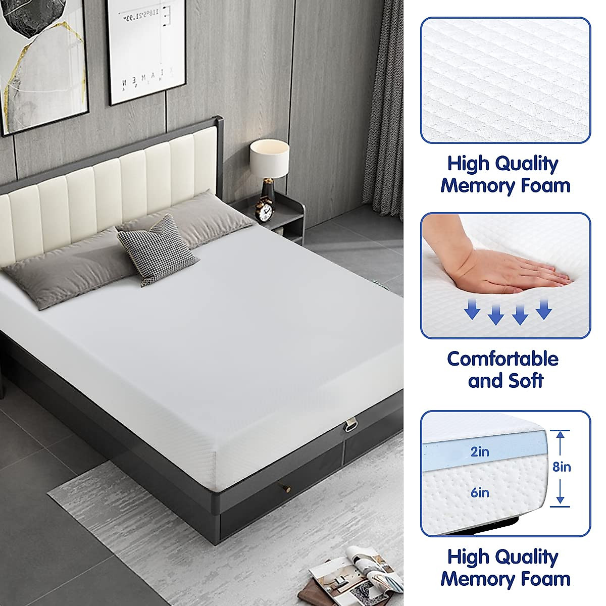 Queen Mattress, 8 Inch Gel Memory Foam Mattress for Cool Sleep & Pressure Relief, Medium Firm RV Daybed Mattress for Kid Adults, Bed-in-a-Box, CertiPUR-US Certified