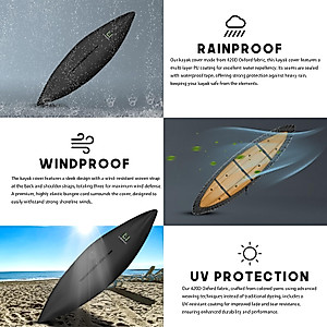 LIBZAKI 9.3-10.5ft Kayak Cover Accessories/Canoe Cover,Upgraded Thickened Waterproof & UV Protection Kayak covers for Indoor/Outdoor Storage-S-Black